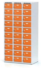 Alfa 3 Šatní skříňka s úložnými boxy, 30 boxů, oranžové dveře, cylindrický zámek
