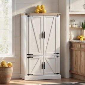 HOMCOM kuchyňský buffet, kuchyňská skříňka s 4 dveřmi, 6 držáků na koření a nastavitelné police, 76,3 x 40 x 136 cm, bílá