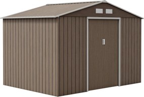 Outsunny zahradní domek 4,9 m², s krovem, posuvné dveře, základna, 277 x 195 x 192 cm, zahradní domek z pozinkované oceli, odolný vůči povětrnostním v