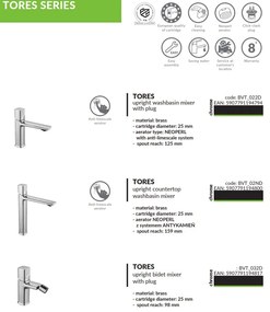 Laveo Tores, vysoká umyvadlová baterie h-266, chromová, LAV-BVT_02ND