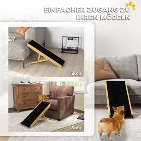 Skládací rampa pro psy PawHut, výškově nastavitelná, protiskluzová pomůcka pro vstup malých a středních psů do 15 kg, 83,5 x 35 x 47,5 cm, přirozená