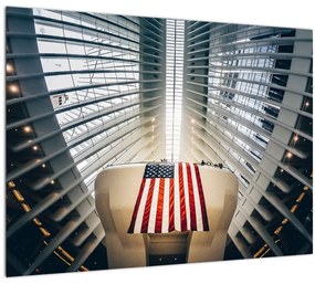 Skleněný obraz stavby s vlajkou USA (70x50 cm)