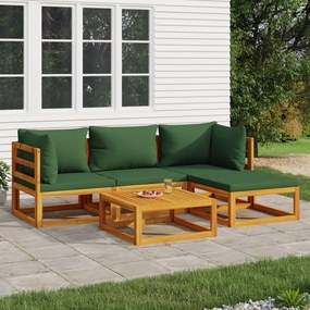vidaXL 5dílná zahradní sedací souprava podušky masivní dřevo [3155248] Barva polštáře: Zelená