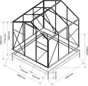 Skleník se základnou BestBerg BBGH-606B / 3,61 m² / 190 × 190 × 194 cm / černá