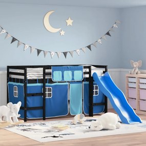 Dětská patrová postel se závěsy modrá 80 x 200 cm borovice,  3207016