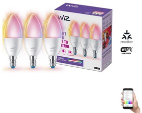 WiZ | SADA 3xLED RGBW Stmívatelná žárovka C37 E14/4,9W/230V 2200-6500K CRI90 Wi-Fi-WiZ | WI0126