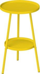 Outsunny Malý Kolečkový Boční Stolek se Dvěma Paterami, Zahradní Stolek, pro Terasu, Obývací Pokoj, Balkon, Kov, Žlutý
