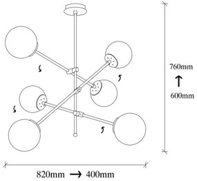 Lustr na tyči MARTI 6xE27/100W/230V