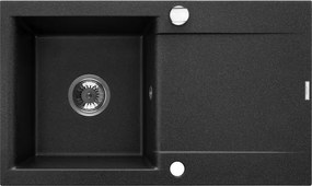 Invena Tesalia, 1-komorový granitový dřez s odkapávačem 760x440x160 mm + chromový automatický sifon, INV-AZ-01-043-B