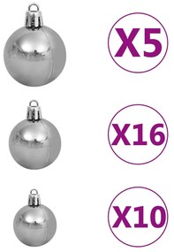 vidaXL Umělý vánoční stromek LED osvětlení sada koulí a šišky 210 cm