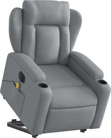 Elektrické zvedací masážní polohovací křeslo světle šedé textil 3204518