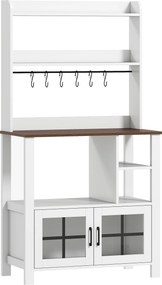 HOMCOM kuchyňská skříňka se 6 háčky na hrnky, 2 skleněnými dveřmi, otevřenými policemi 80x40x152 cm, bílá