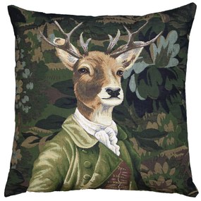Gobelínový polštář s jelenem v zeleném obleku - 45*15*45cm