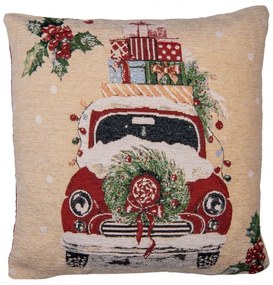 Béžovo-červený povlak na polštář s autíčkem Christmas Rustic - 44*44 cm