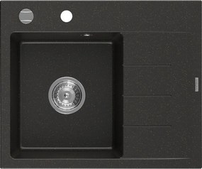 Mexen Ben, 1-komorový granitový dřez 600x500x190 mm, levý+ chromový sifon, černá-zlatá metalíza, 6522605000-75