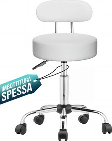 Casaria Taburetka na kolečkách s opěradlem ROLAND, Ø35cm, bílá
