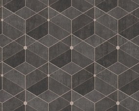 Vliesová tapeta retro dlaždice ve tvaru diamantů, hnědá, černá 382024 / Tapety na zeď 38202-4 Titanium 3 (0,53 x 10,05 m) A.S.Création