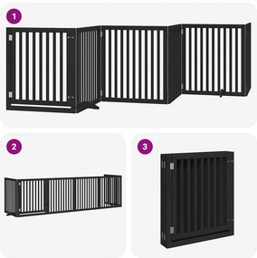 Zábrana pro psy s dvířky skládací 6 panelů černá 480 cm topol 3155685