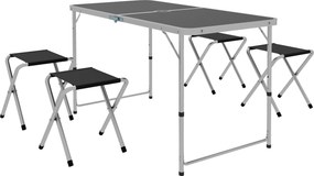 Outsunny 5-dílná kempingová sada skládacího stolu s židlemi, včetně 1 výškově nastavitelného stolu s otvorem na slunečník 120x60x55-70 cm a 4 skládac…