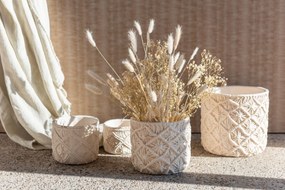 Béžový cementový květináč s drhaným vzorem Ibiza Macramé - Ø18*17 cm