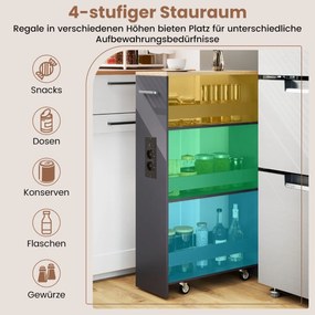 Costway 20 cm tenký úložný vozík s nabíjecí stanicí 4patrový