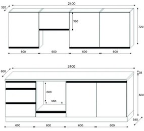 Kuchyňská linka MARINA 240 cm dub craft
