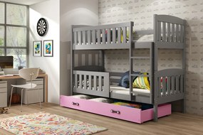 BMS Group Dětská patrová postel s úložným prostorem KUBUS grafit Velikost postele: 200x90 cm, Barva šuplíku: Růžová