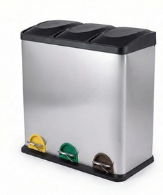 Tříkomorový koš na tříděný odpad ESLI, 60 l – stříbrný