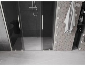 Mexen Velar Duo, posuvné sprchové dveře do otvoru 160 cm, 8mm šedé sklo, broušená ocel, 871-160-000-42-97