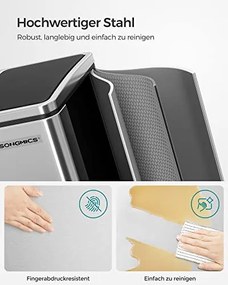 Songmics Dvojitý odpadkový koš na tříděný odpad 2x15 l, stříbrný LTB30H