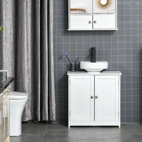 Kleankin koupelnová skříňka - skříňka pod umyvadlo - dvoudvéřová skříň s policí - 60 Š x 30 H x 60 V cm - bílý dřevo