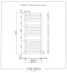 CERANO - Topné těleso Cassandra - kombinovaný - 644W - černá matná - 1200x500 mm