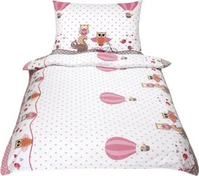 Bellatex Povlečení bavlněné 140x200, 70x90 cm Sovička růžová