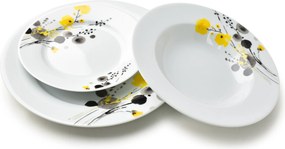 Porcelánová jídelní sada LEA Yellow 18 ks bílá/žlutá
