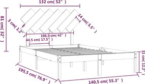 Rám postele bílý 135 x 190 cm Double masivní dřevo 3104844