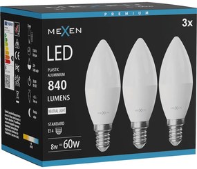 Mexen Nova 3x Žárovka LED E14, C37, 8W, Neutrální - 4000K, 840 lm - L102-E14-0840-01x03