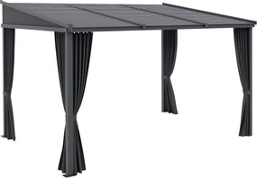 Pergola Outsunny, 3,65 x 2,55 m, Pavilon, Kryt terasy s posuvnou střechou, Zahradní pergola s závěsy, pro zahradu, dvůr, Hliník + kov, Tmavě šedá | Ao