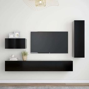 vidaXL 4dílný set TV skříněk dřevotříska [3078676] Barva: Černá