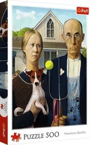 TREFL Puzzle Americká gotika: Psí edice / 500 dílků / 48 x 34 cm / pro