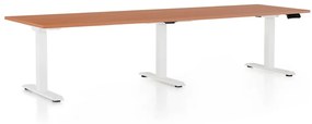 Výškově nastavitelný stůl OfficeTech Long, 260 x 80 cm, bílá podnož, třešeň