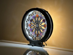 Li-Go "Srdce, ametystová/karneolová mandala" Stolní lampa 20x22 cm černá s patinou