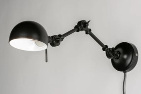 Nástěnné industriální černé svítidlo s kabelem a vypínačem Retro Power Nero