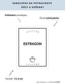 Samolepka na kořenky ESTRAGON průhledná 3 × 4 cm tučné písmo