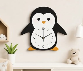 nástěnné hodiny, tvar tučňák, dřevo, 25x25 cm, černá/bílá, Dekorino HN20260019
