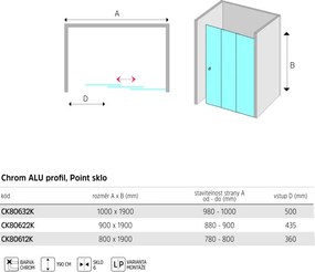 Mereo Mereo, Sprchové dveře, LIMA, trojdílné, zasunovací, chrom ALU, sklo Point, CK80622K