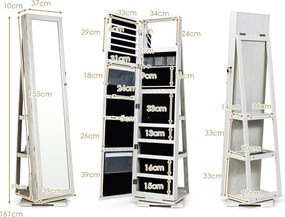 Costway Um 360° otočná šperkovnice 2 v 1 Skříňka na šperky – 39 × 39 × 161 cm