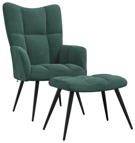 Relaxační křeslo se stoličkou tmavě zelené samet 328086