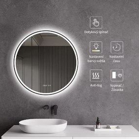 CERANO - Koupelnové LED zrcadlo Rivo, kovový rám - černá matná - Ø 80 cm