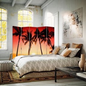 Ozdobný paraván Palm Beach Západ slunce - 180x170 cm, pětidílný, klasický paraván