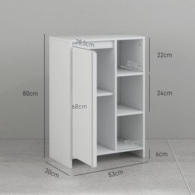 Koupelnová skříň HOMCOM, úložný nábytek se 3 otevřenými přihrádkami a 1 skříňkou s nastavitelnou policí, 53 x 30 x 80 cm, bílá